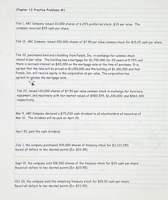 Solved Chapter 12 Practice Problems #1 Feb 1, ABC Company | Chegg.com