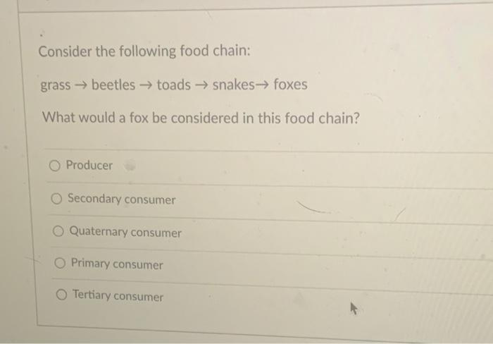Solved Consider the following food chain: grass → beetles → | Chegg.com