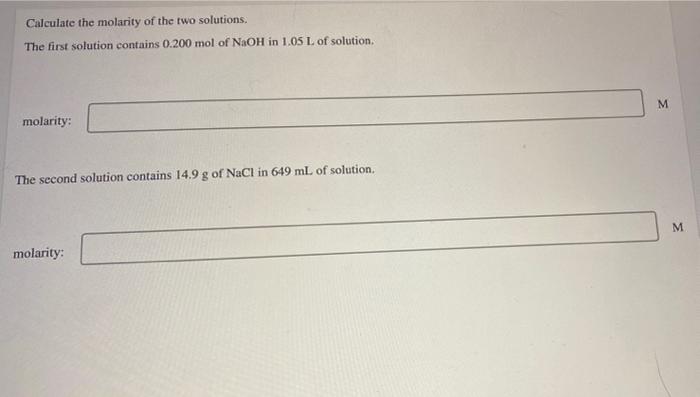 Solved Calculate the molarity of the two solutions. The | Chegg.com