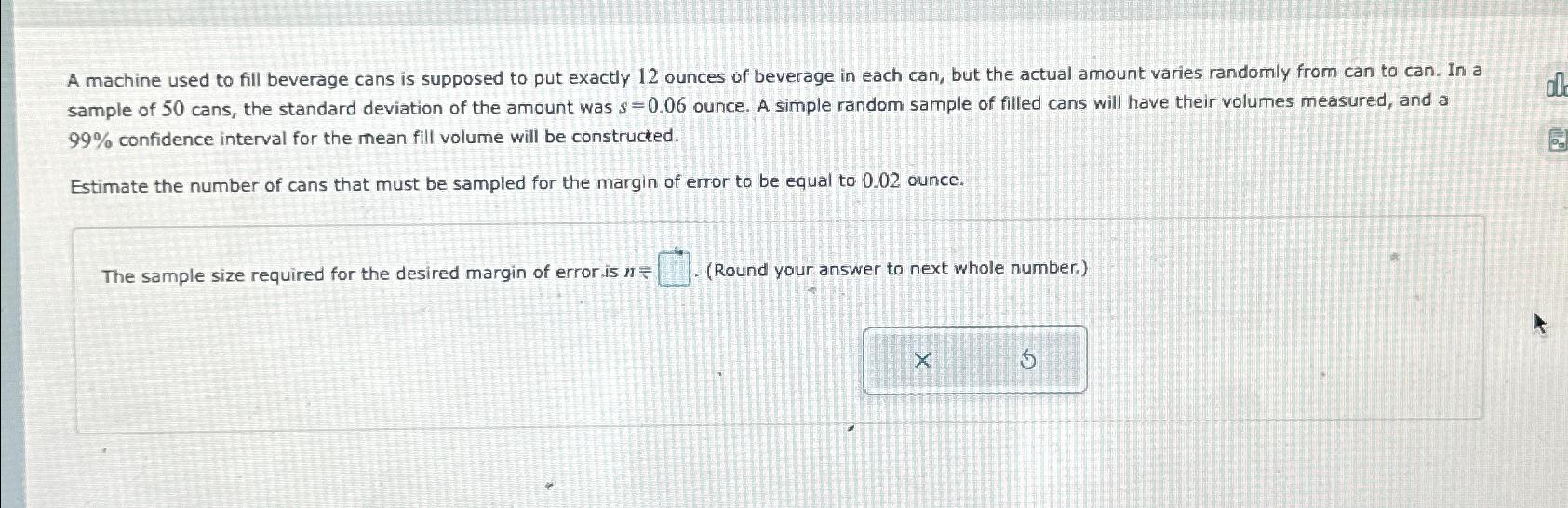 Solved A machine used to fill beverage cans is supposed to | Chegg.com
