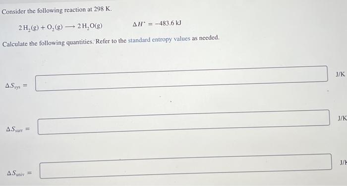 Solved Consider the following reaction at 298 K. 2H2( g)+O2( | Chegg.com