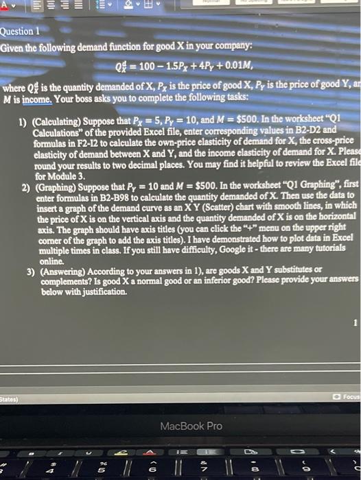 Solved Question 1 Given the following demand function for | Chegg.com
