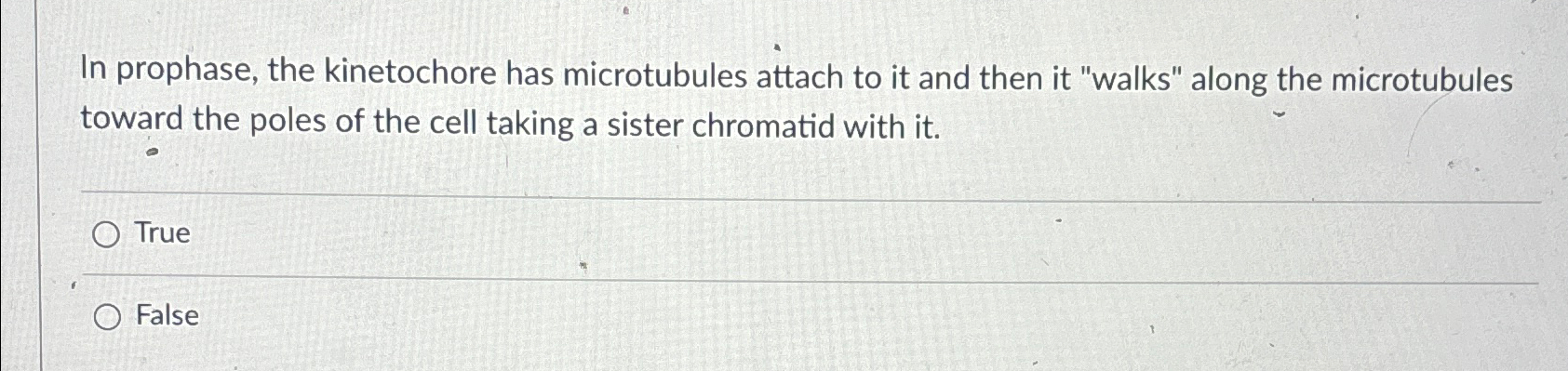 Solved In prophase, the kinetochore has microtubules attach | Chegg.com