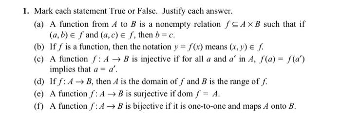 Solved 1. Mark each statement True or False. Justify each | Chegg.com