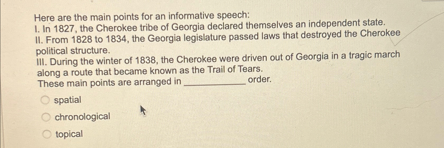 Solved Here are the main points for an informative speech:I. | Chegg.com