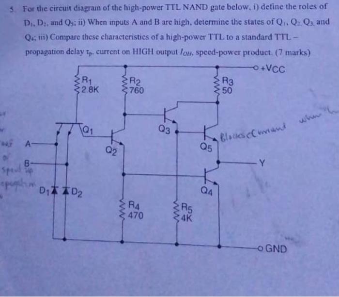 Solved 5. For the circuit diagram of the high-power TTL NAND | Chegg.com