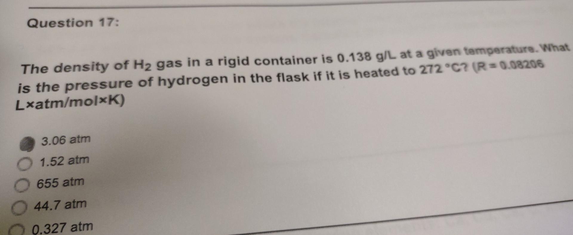 Solved Question 17: The density of H2 gas in a rigid | Chegg.com