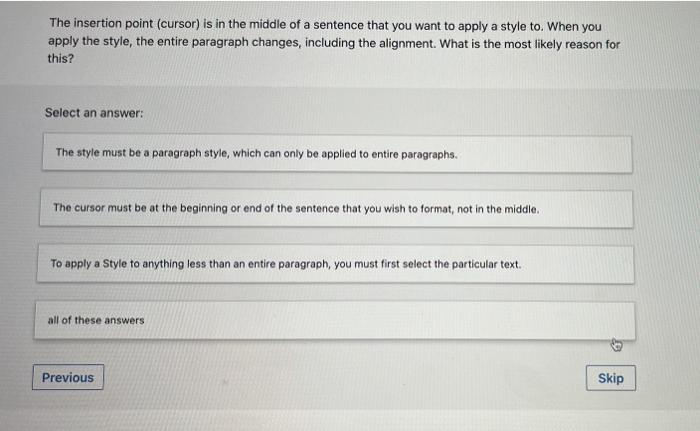 Solved The insertion point (cursor) is in the middle of a | Chegg.com