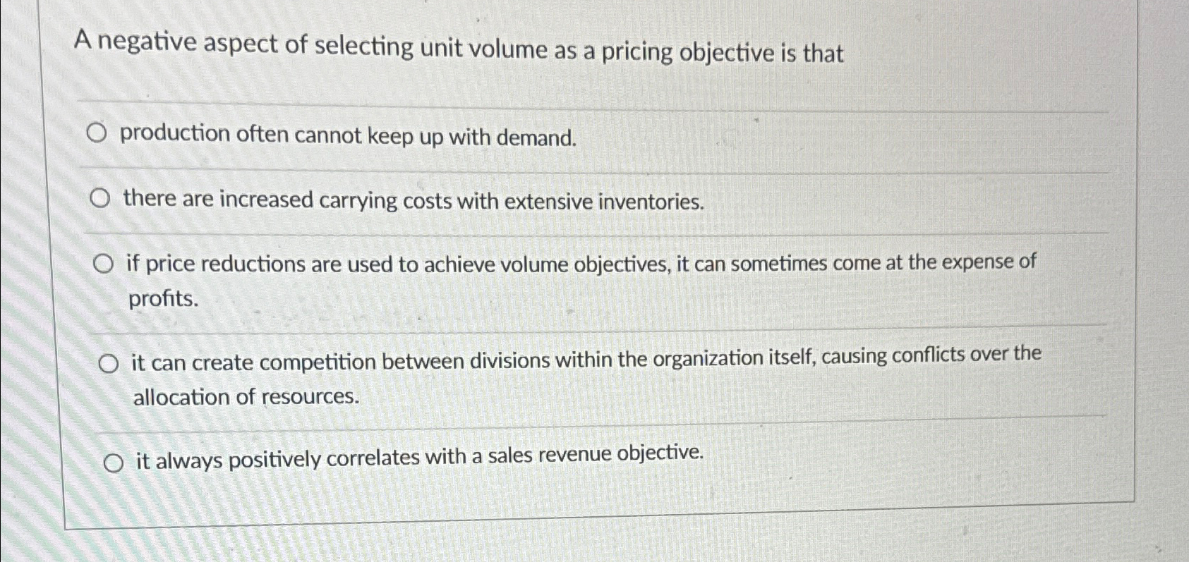 Solved A negative aspect of selecting unit volume as a | Chegg.com