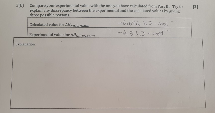 Solved 2 B [2] Compare Your Experimental Value With The One