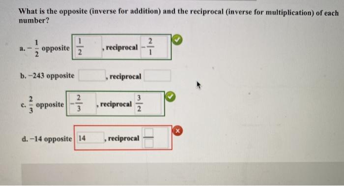 Solved What is the opposite (inverse for addition) and the | Chegg.com