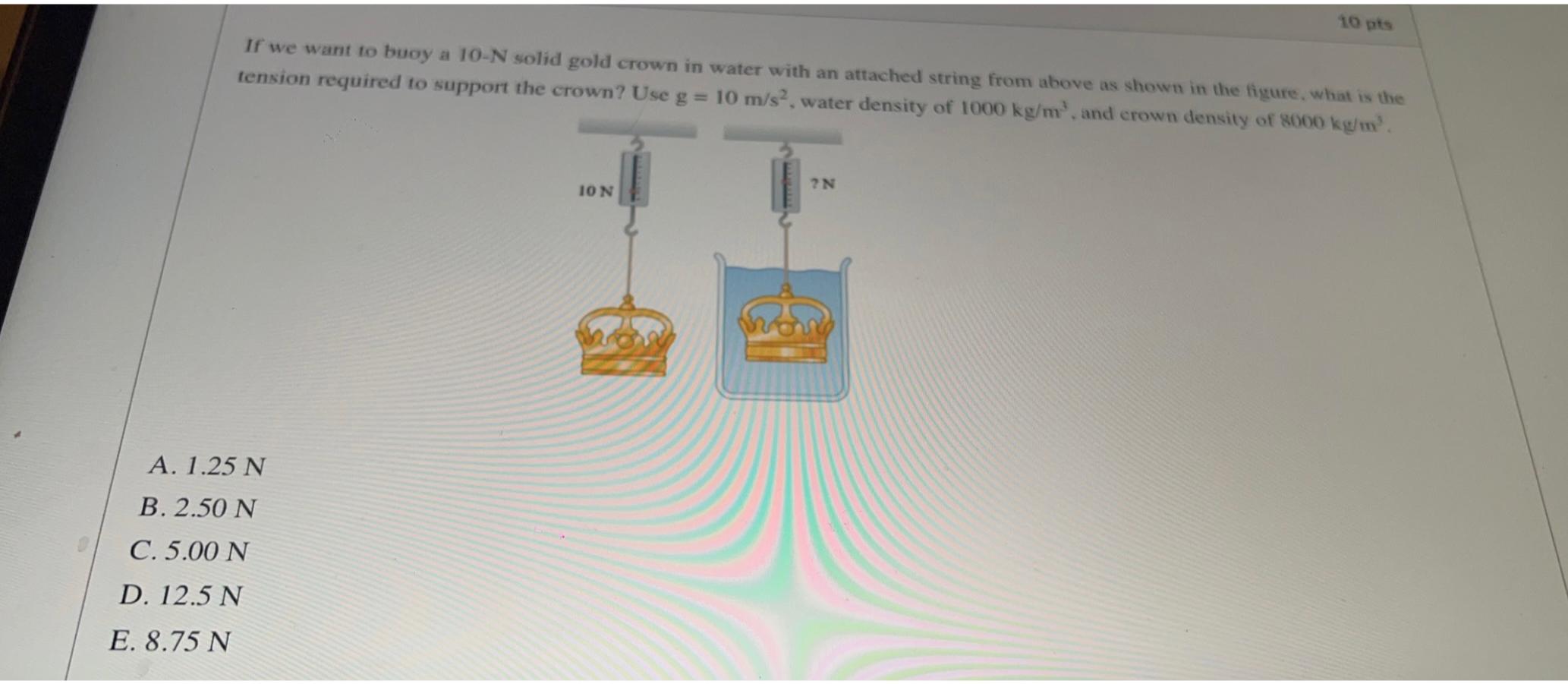 Solved If we want to buoy a 10-N ﻿solid gold crown in water | Chegg.com