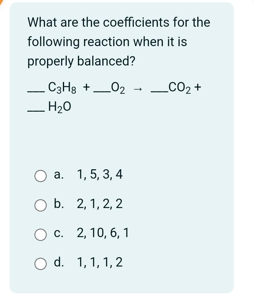 Solved What are the coefficients for the following reaction | Chegg.com