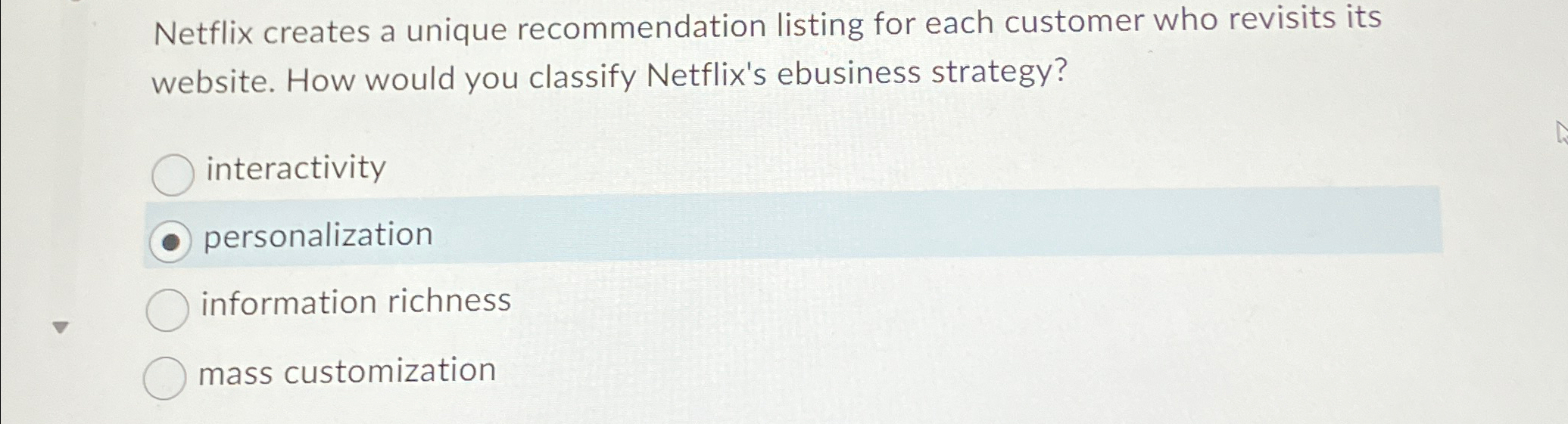 Solved Netflix creates a unique recommendation listing for | Chegg.com