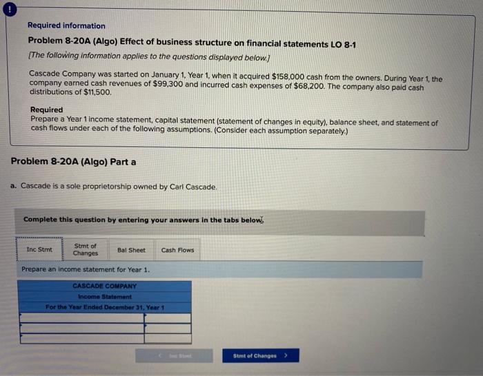 Solved Required information Problem 8-20A (Algo) Effect of | Chegg.com