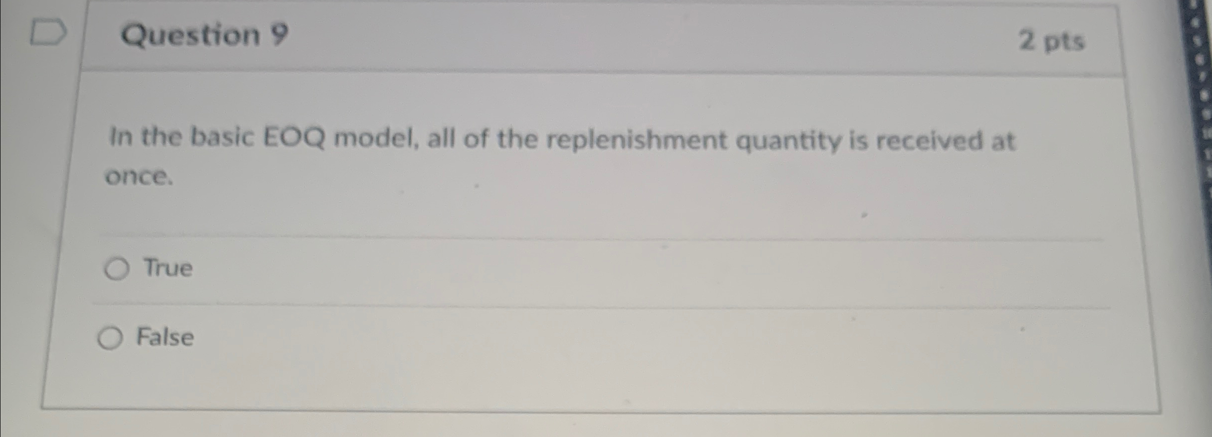 Solved Question 92 ﻿ptsIn the basic EOQ model, all of the | Chegg.com