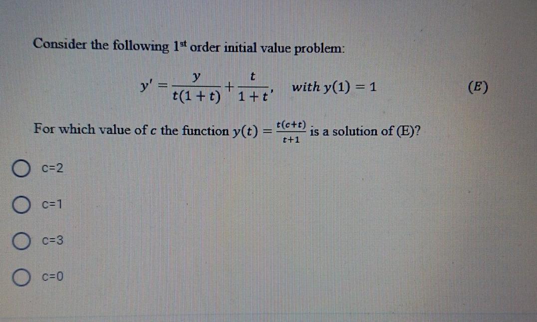 Solved Consider the following 1st order initial value | Chegg.com