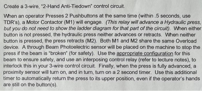 Create a 3-wire, "2-Hand Anti-Tiedown" control | Chegg.com
