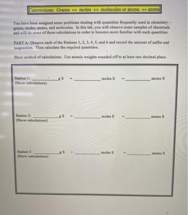 Solved Conversions: Grams moles molecules or atoms atoms You | Chegg.com