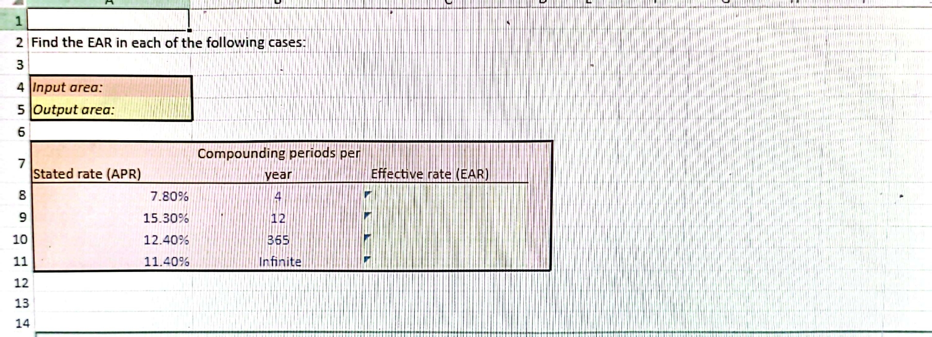 Solved Find the EAR in each of the following cases:34 ﻿Input | Chegg.com