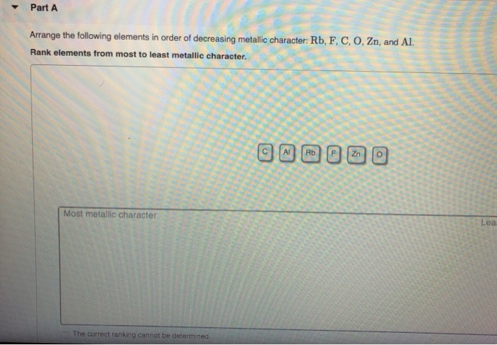 Solved Part A Arrange the following elements in order of | Chegg.com