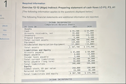 Solved 1Required informationExerclse 12-12 (Algo) ﻿Indirect: | Chegg.com