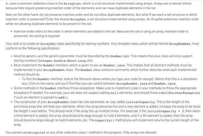 Solved In Java a common collection class is the ArrayList, | Chegg.com