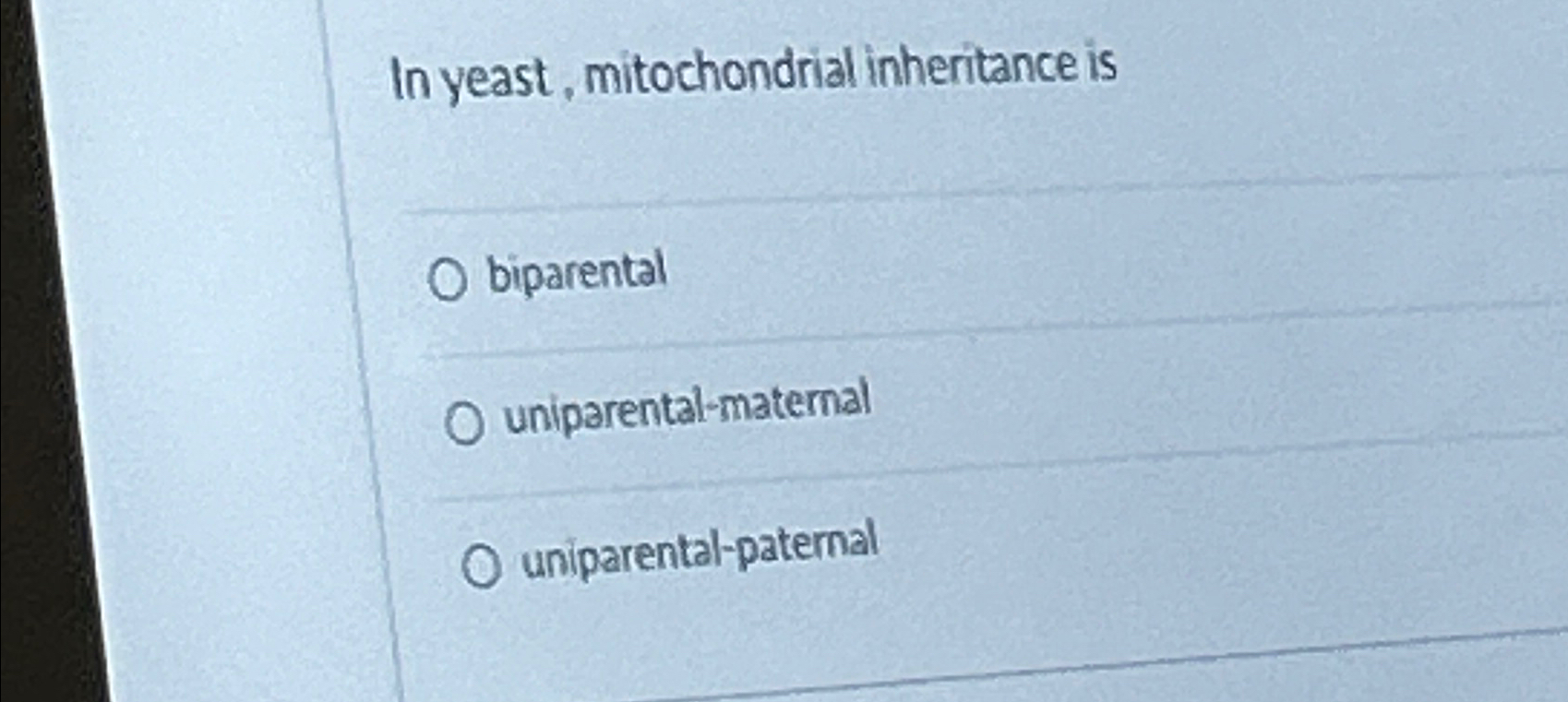 Solved In yeast, mitochondrial inheritance | Chegg.com