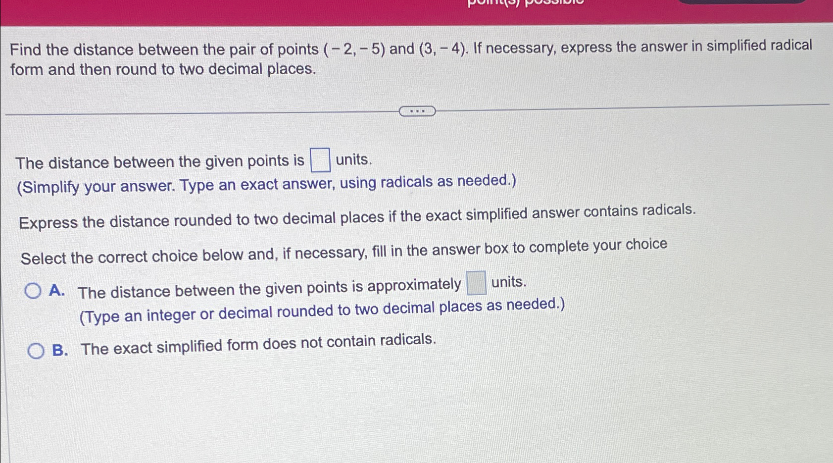 Solved Find the distance between the pair of points (-2,-5) | Chegg.com