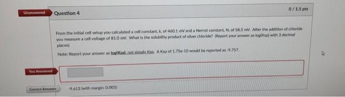 Solved From the initial cell setup you calculated a cell | Chegg.com