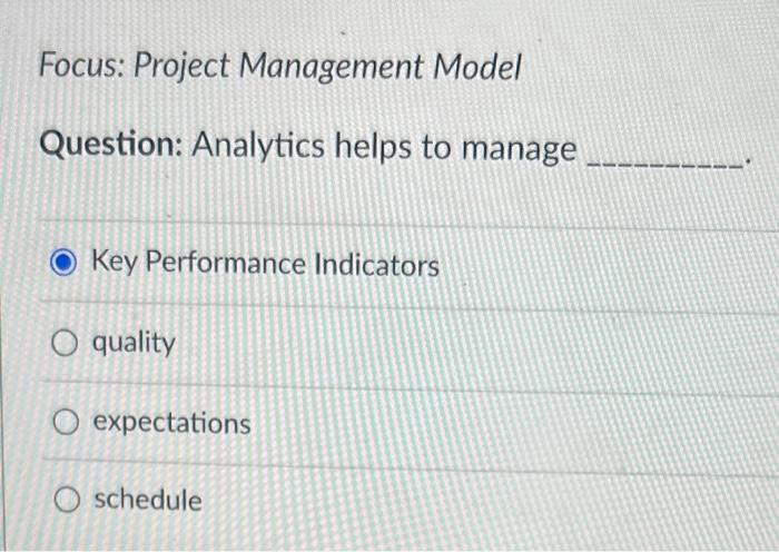Solved Focus: Project Management Model Question: Analytics | Chegg.com
