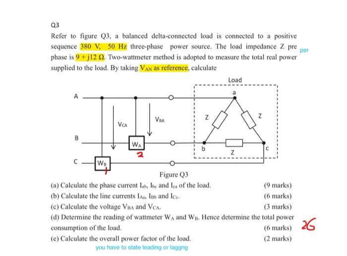 Solved Q3 Refer to figure Q3, a balanced delta-connected | Chegg.com