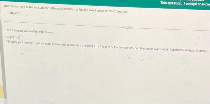 Solved Use one or more of the six sum and difference | Chegg.com