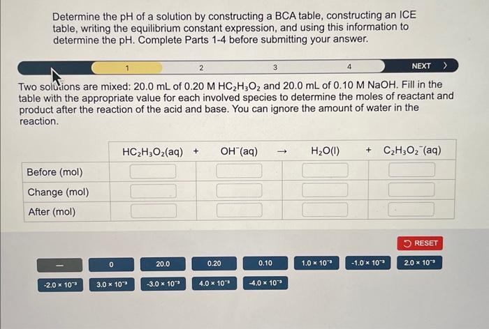 Solved Determine the pH of a solution by constructing a BCA | Chegg.com