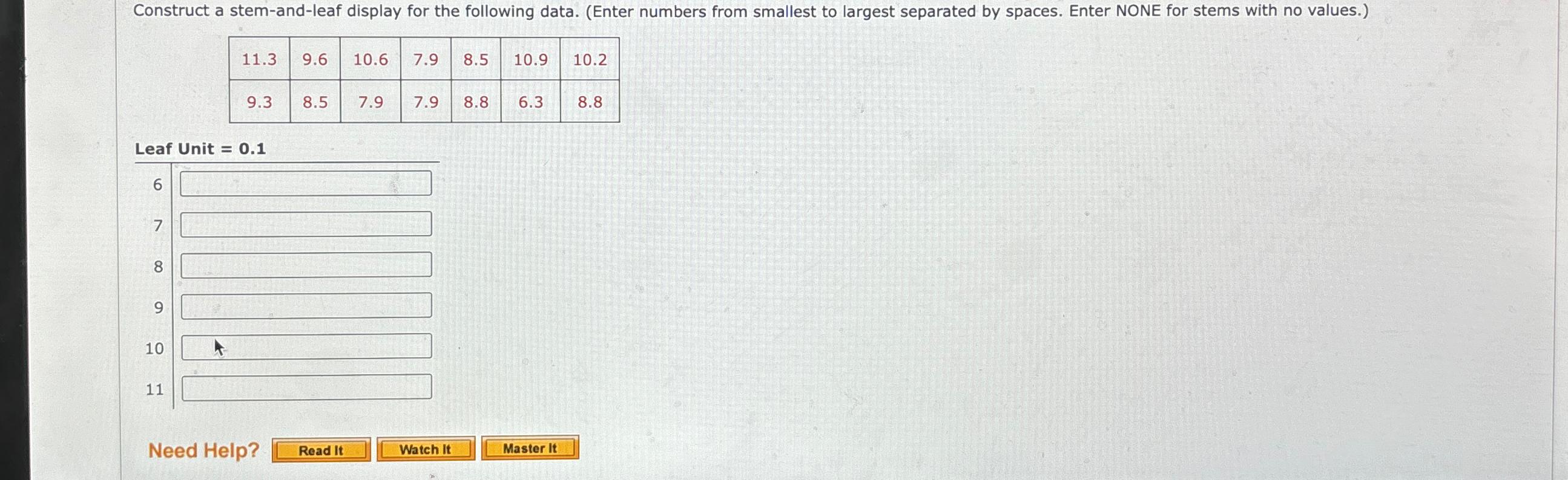 Solved Construct a stem-and-leaf display for the following | Chegg.com
