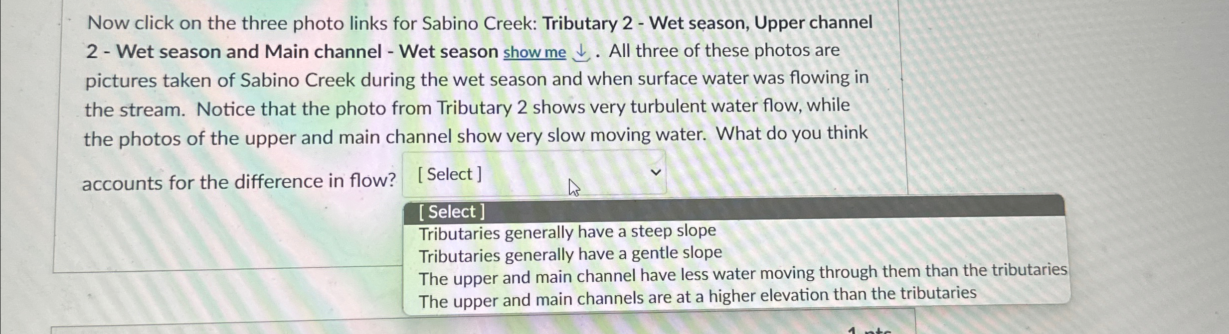 Solved Now click on the three photo links for Sabino Creek: | Chegg.com