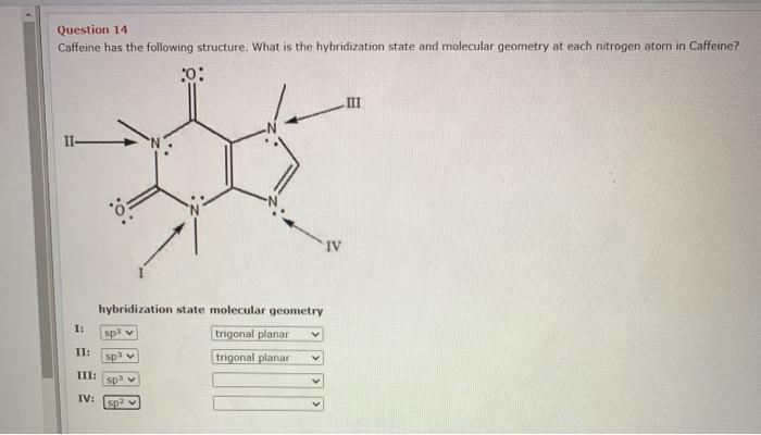 Solved Question 14 Caffeine has the following structure. | Chegg.com