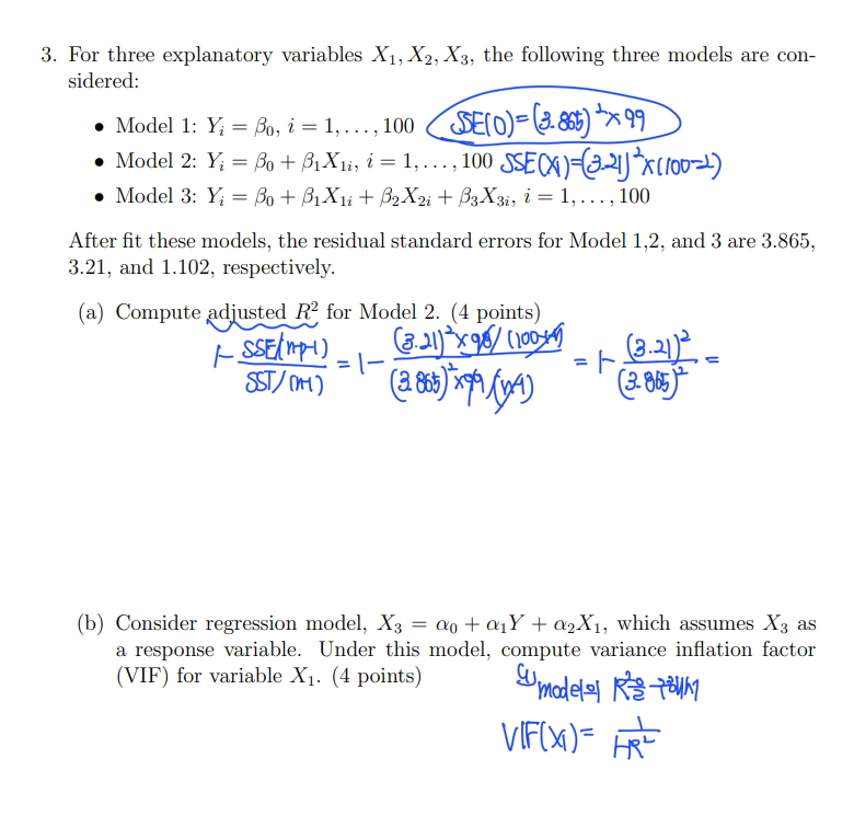Solved For three explanatory variables x1,x2,x3, ﻿the | Chegg.com