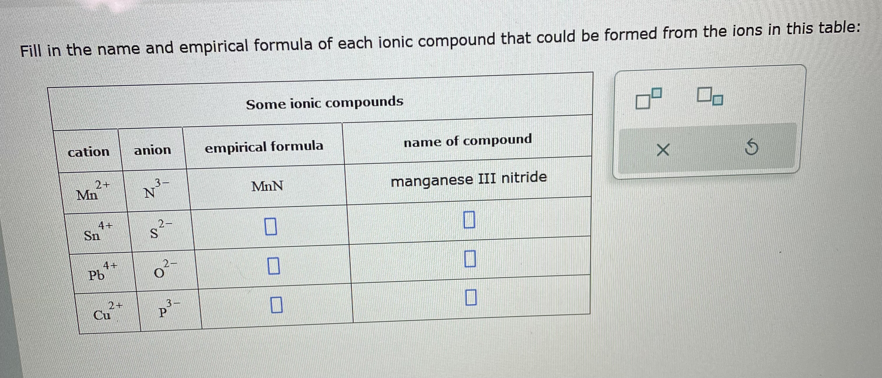 Fill in the name and empirical formula of each ionic | Chegg.com