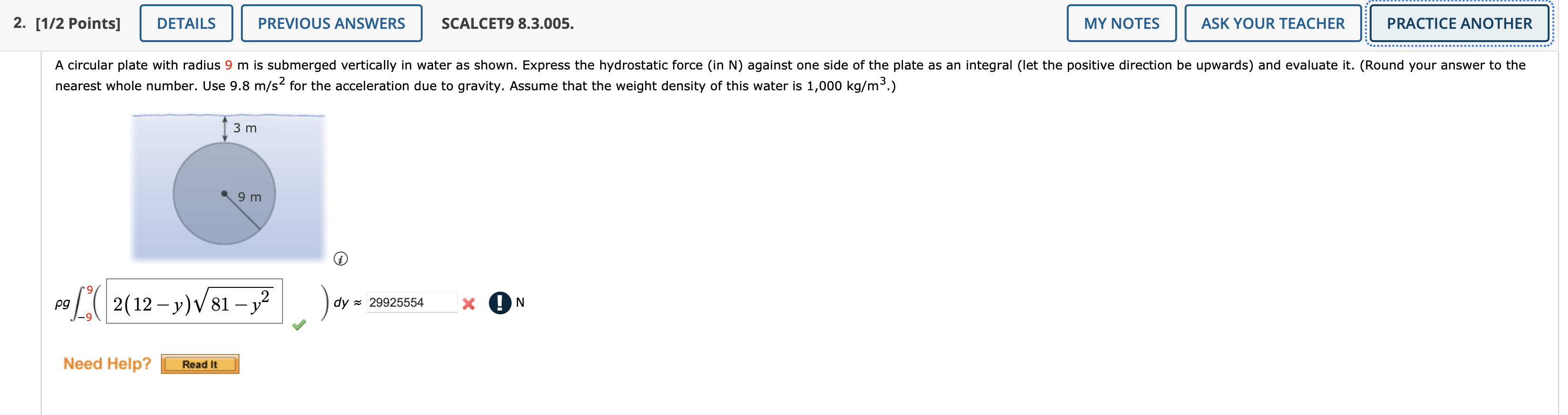 Solved A circular plate with radius 9 ﻿m is submerged | Chegg.com