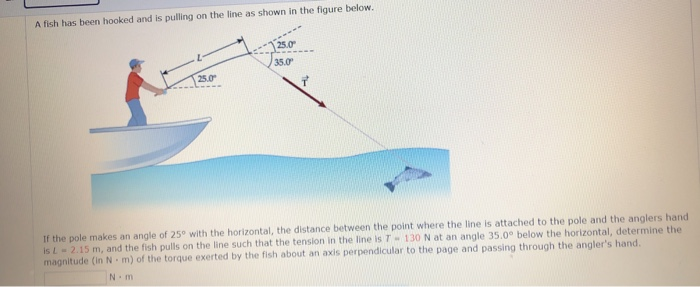 Solved A fish has been hooked and is pulling on the line as | Chegg.com