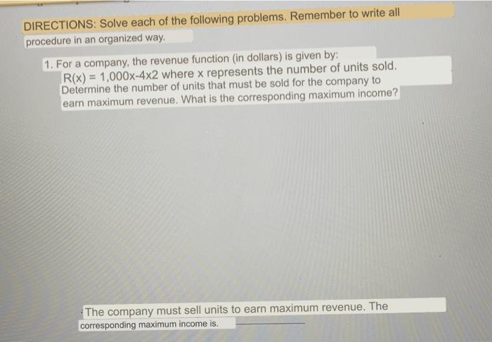 Solved DIRECTIONS: Solve each of the following problems. | Chegg.com