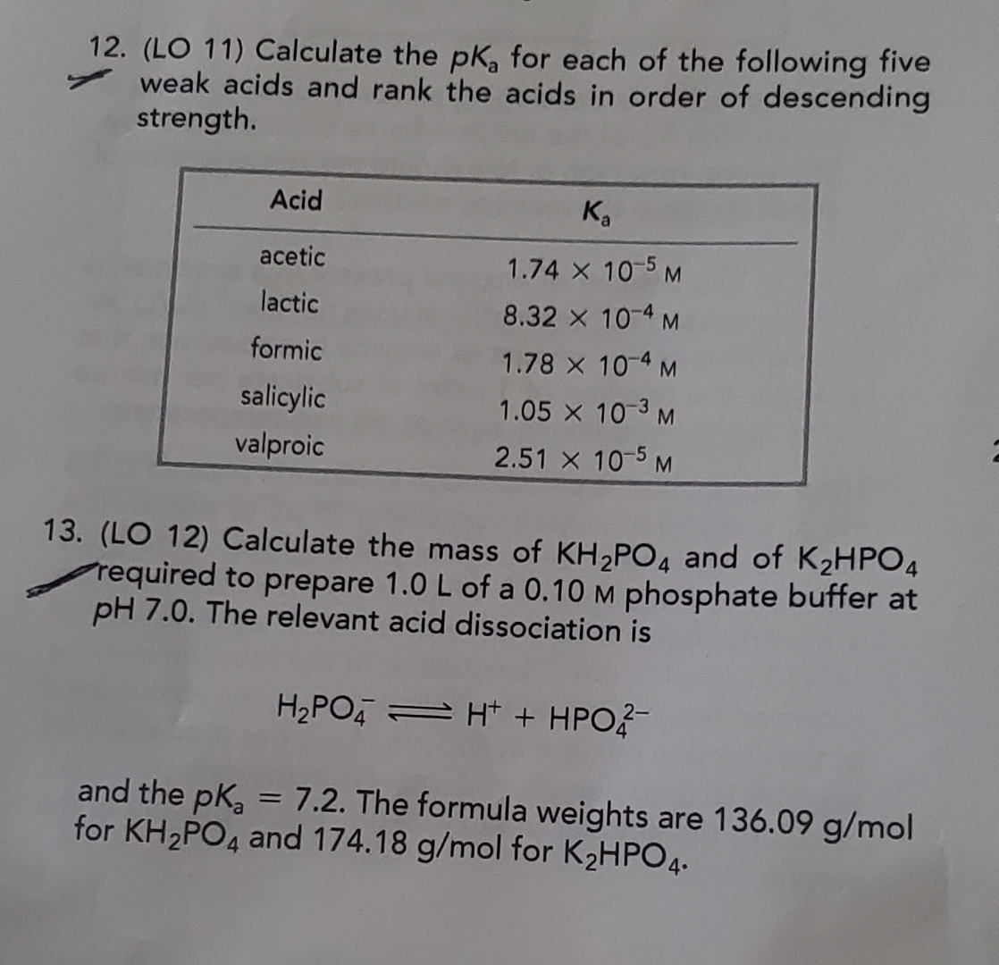 (LO 11) ﻿Calculate the pKa ﻿for each of the following | Chegg.com