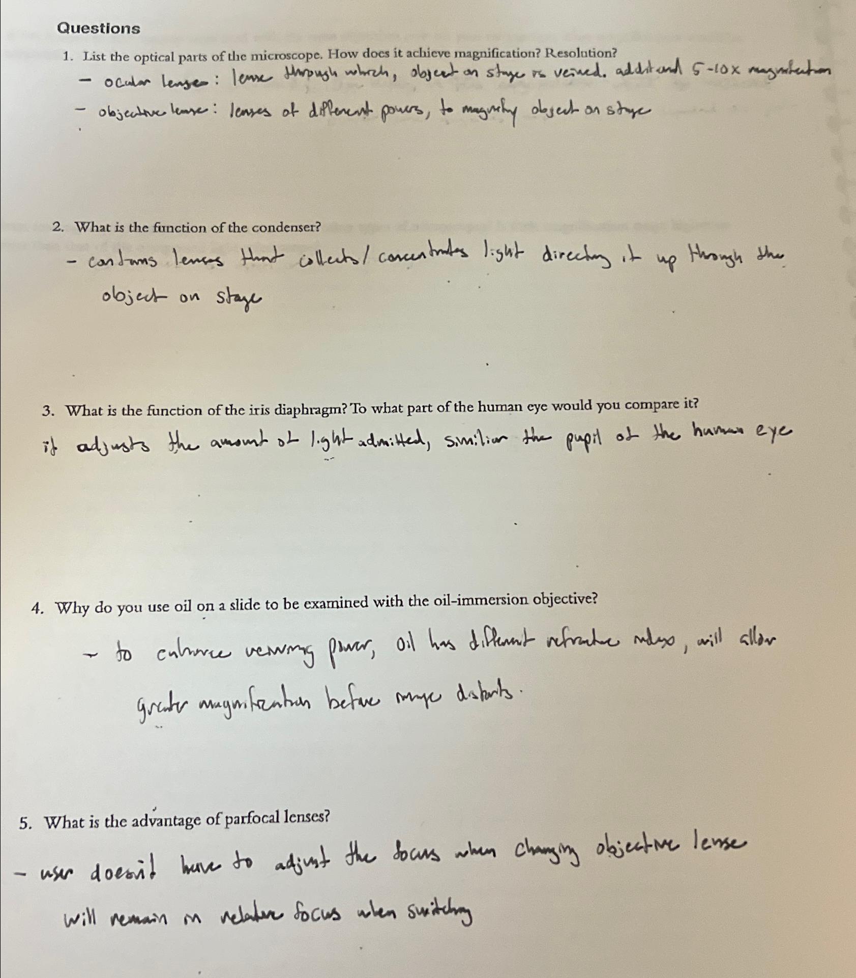 Solved QuestionsList the optical parts of the microscope. | Chegg.com