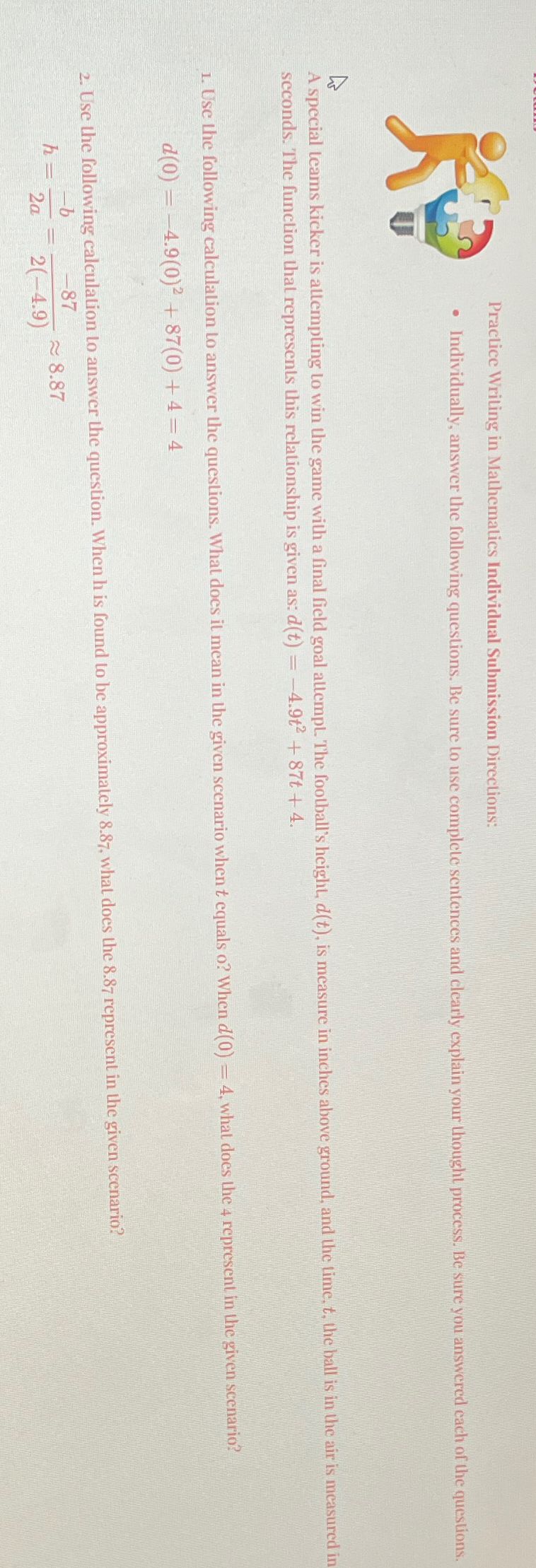 Solved Practice Writing in Mathematics Individual Submission | Chegg.com