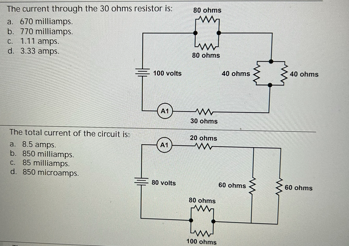 Solved The current through the 30 ﻿ohms resistor is:a. 670 | Chegg.com