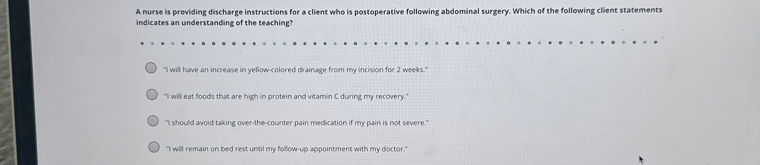 Solved A nurse is providing discharge instructions for a | Chegg.com