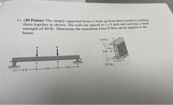 Solved 11. (20 Points) The simply supported beam is built up | Chegg.com