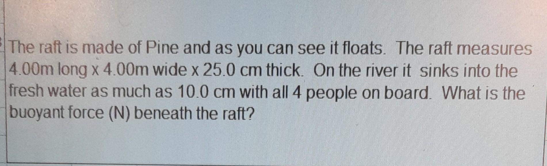 Solved The raft is made of Pine and as you can see it | Chegg.com