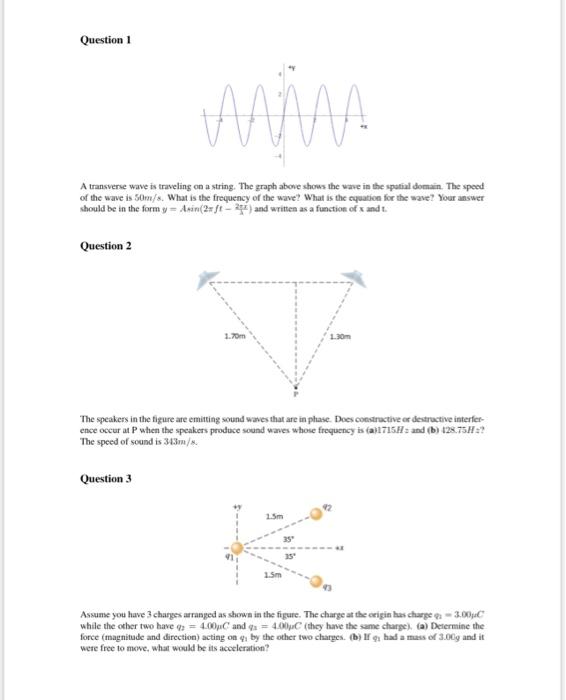 Solved Question 1 ww A transverse wave is traveling on a | Chegg.com